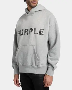 PURPLE BRAND Embellished Logo Fleece Cotton Oversized Hoodie - Black