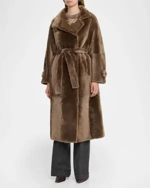 Brunello Cucinelli Lamb Shearling Belted Long Coat - C9807