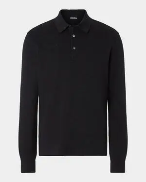 Zegna Apos;s Cotton Long-sleeve Polo Shirt - Blue