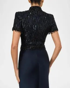 Jenny Packham Trinity Embellished Strong-shoulder Satin Gown