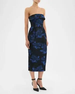 Rebecca Vallance Alexandra Strapless Floral Brocade Midi Dress