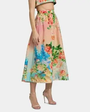 Hemant & Nandita Floral Ombré Cotton-linen Midi Skirt - Multi