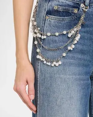 Cinq À Sept Pearly-chain Cropped Wide-leg Jeans - Amberstone