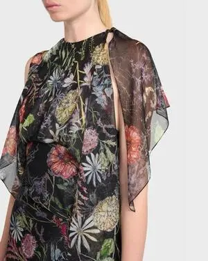 Alexander McQueen Floral-print Asymmetric Ruffle Midi Dress