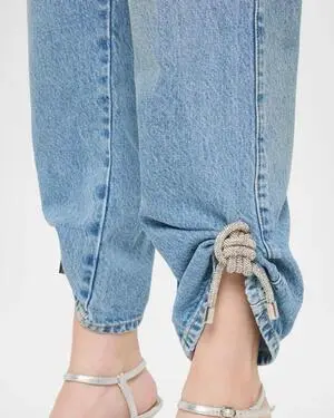 AREA Crystal Knot Straight-leg Ankle Jeans