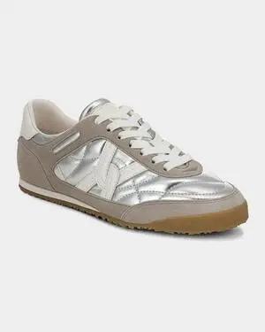 Veronica Beard Natalia Mixed Leather Low-top Sneakers - Silver/gre