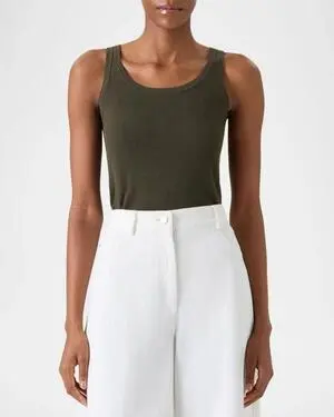 Akris Cotton Rib Scoop-neck Tank Top - Olive