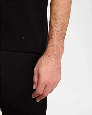 Emporio Armani Apos;s Cotton Tonal Wave Polo Shirt - Black
