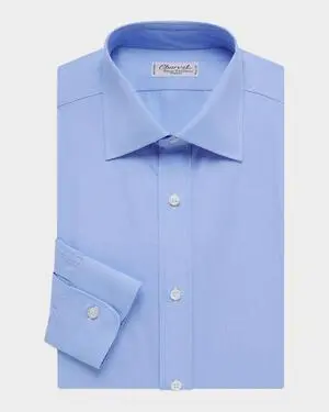 Charvet Apos;s Solid Cotton Barrel-cuff Dress Shirt - Blue