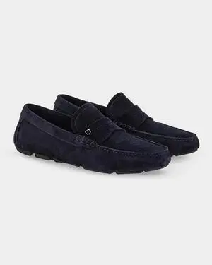 FERRAGAMO Apos;s Petite-gancini Suede Driving Loafers - Navy