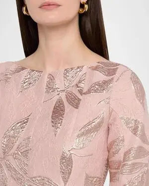 Talbot Runhof Metallic Peony Jacquard Midi Cocktail Dress - Marble