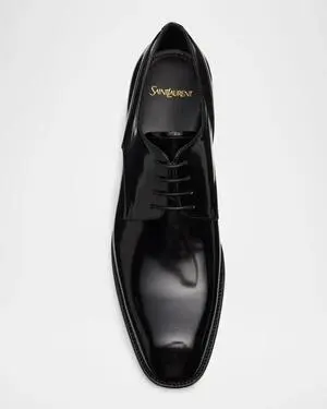 Saint Laurent Apos;s Stanton Glazed Leather Derby Shoes - Nero