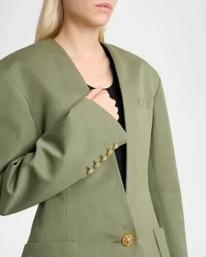Balmain 2-pockets Cotton Single-breasted Jacket - Vert