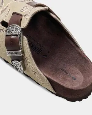 Etro X Birkenstock Boston Embroidered Suede Clogs - Khaki 5