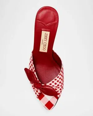 JIMMY CHOO 85mm Livi Mixed Gingham Wedge Mules - Ruby Red M