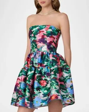 Shoshanna Kyrie Strapless Floral-print Mini Dress