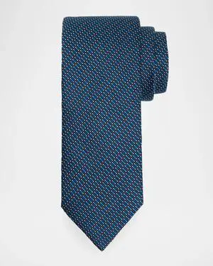 Brioni Apos;s Silk And Cotton Micro Jacquard Tie - Navy