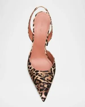 Amina Muaddi 95mm Holli Leopard-printed Satin Slingback Pumps