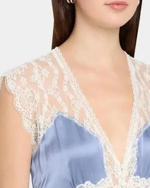 LoveShackFancy Vella Lace-trim Satin Maxi Dress - Weathered