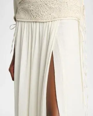 Isabel Marant Étoile Nilma Guipure Lace Crinkle Silk Midi Balloon Skirt - Ecru