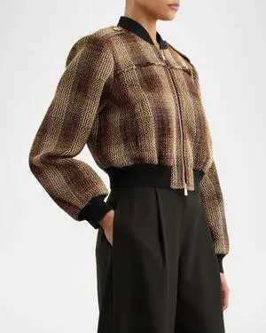 TOCCIN Pierce Plaid Tweed Bomber Jacket