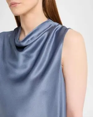 Vince Cropped Satin Cowl-neck Top - Azul