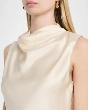 Vince Cropped Satin Cowl-neck Top - Flax