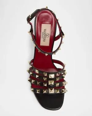 Valentino Garavani 100mm Rockstud Leather Ankle-strap Sandals Nero
