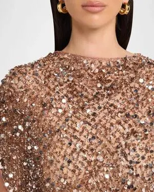 Lapointe Sequined Net Mesh Cap-sleeve Top