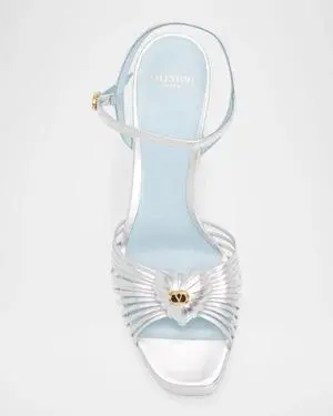 Valentino Garavani 115mm Coeur Royal Metallic Leather Platform Sandals - Silver
