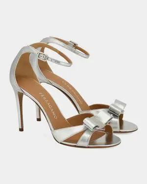 FERRAGAMO 95mm Roxy Metallic Leather Bow Sandals - Silver