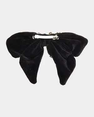 Lele Sadoughi Candy Oversized Velvet &amp; Crystal Bow Barrette - Jet