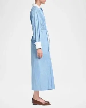 Altuzarra Floyd Cotton Stripe Waist-tie Maxi Shirtdress - Azure