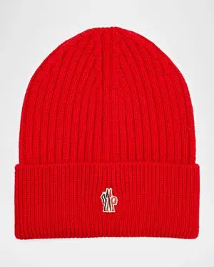 Moncler Apos;s Ribbed Virgin Wool Beanie - Red