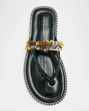 Dries Van Noten Sequined Leather Thong Sandals