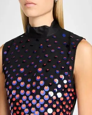 Christopher John Rogers Degrade Embellished Silk Plisse Tank Top - Black