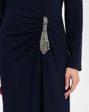 Rickie Freeman For Teri Jon Ruched Crystal-embellished Crepe Gown