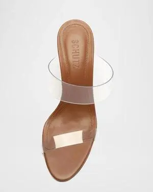 Schutz Ariella Strappy See-through Vinyl Slide High-heel Sandals - Brown