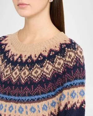 Autumn Cashmere Chunky Fair Isle Crewneck Sweater - Navy Combo