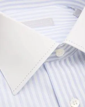 Stefano Ricci Apos;s Contrast Collar And Cuff Cotton Stripe Dress Shirt - Light Blue