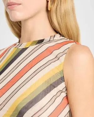 JEAN PAUL GAULTIER Striped Mesh Sleeveless Mini Dress