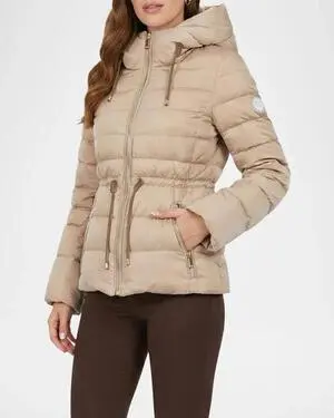 Gorski Apres-ski Horizontal Quilted Down Jacket With Hood Camel