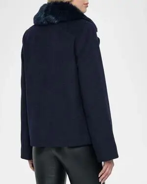 Gorski Wool Jacket With Shearling Front And Collar - Navy