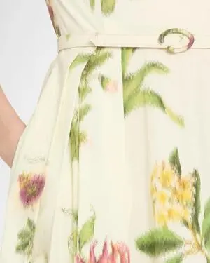 Oscar De La Renta Chine Floral-print Poplin Short-sleeve Belted Mini Dress - Ivory Mult