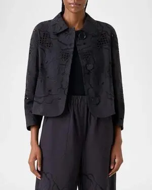 Akris Flower Eyelet Jacket In Cotton Poplin - Black