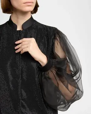 Giorgio Armani Embellished Balloon-sleeve Silk Shirt