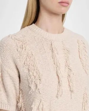 Autumn Cashmere Short-sleeve Fringe Cotton Sweater
