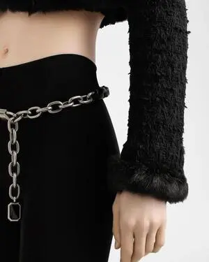 Dolce & Gabbana Faux Fur Trim Tweed Crop Jacket - Black