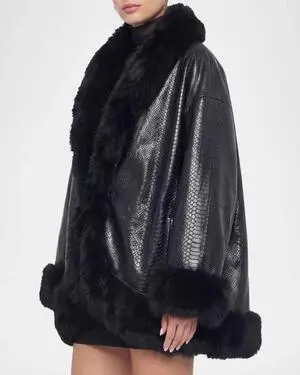 Gorski Python Embossed Leather Coat With Merinillo Lamb Shearling Trim