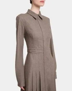 Gabriela Hearst Ethel Cashmere Flannel Long-sleeve Midi Shirtdress - Walnut